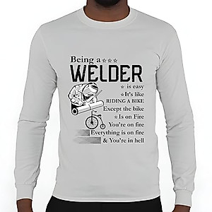 Gift for Welders Riding a Bike is Easy Grey and Muticolor Unisex Long Sleeve T Shirt