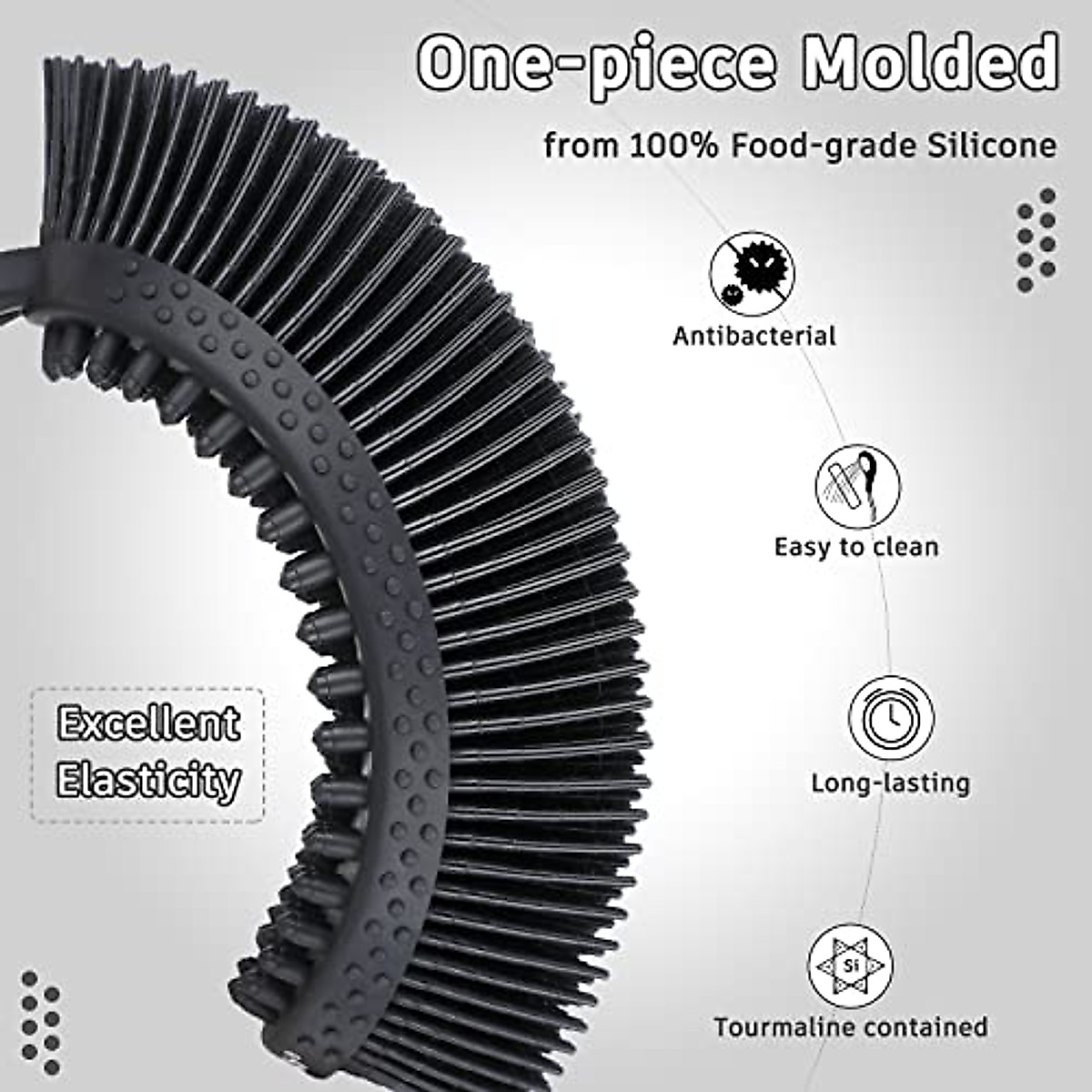 FREATECH Silicone Body Scrubber and Shampoo Brush Set, Black