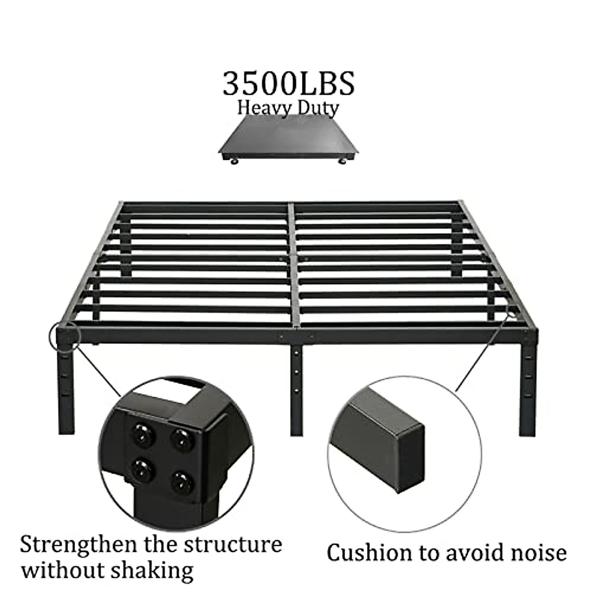 Wulanos California King Size Bed Frame with Steel Slats Support, Sturdy and Durable, 14 Inch High 3500lbs Heavy Duty Metal Platform Frames, No Box Spring Needed, Noise-Free