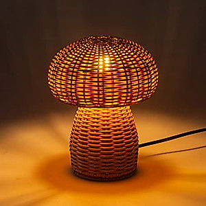 COOSA Rattan Table Lamp, Mushroom Beside Table Lamp, Pure Hand Weaving,Wicker Desktop Nightstand Lamp Accent Lamp for Home Office,Art Decor,Handicraft House Warmging Gift（Bulb Not Included）…