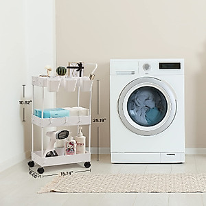 danpinera 3 Tier Rolling Utility Cart with Hooks & Handle Storage Organization Shelves Coffee Bar Cart Service Cart Trolley for Kitchen, Bathroom, Office, Workshop (Dark Blue)