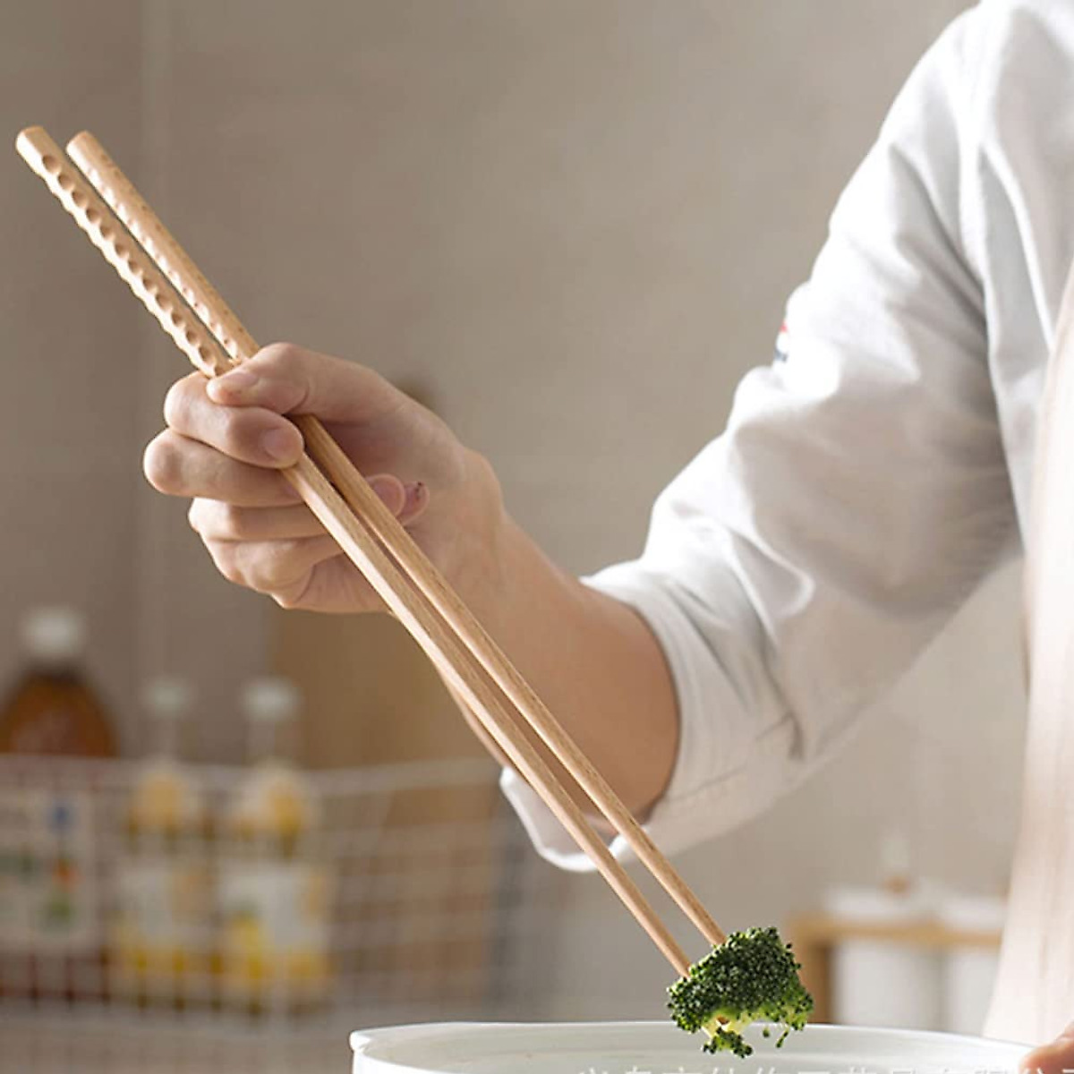 Gigicloud Wooden Chopsticks, 1Pcs Reusable Extended Chopsticks, 13 Inches Cooking Chopsticks Kitchen for Home Kitchen