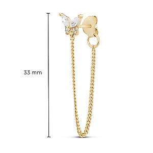 MILLA Silver & Gold Chain Earrings for Women - 14K Gold Butterfly Earrings for Women & More Trendy Earrings Styles - Comfortable Cute Earrings Aesthetic Jewelry (14K Gold Plated/CZ Butterfly)