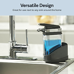 Casabella Sink Sider Solo Kitchen 2-in-1 Soap Pump and Sponge Caddy, Black/Chrome