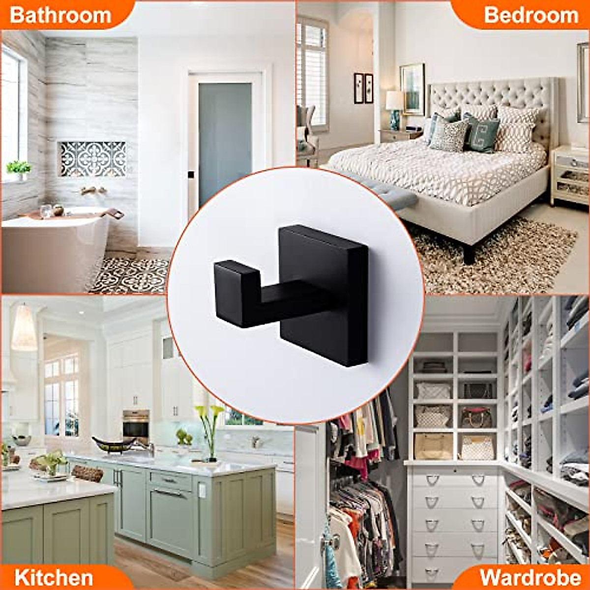 Taucent Bath Towel Hook, Matte Black Robe Hook for Bathroom Wall Mounted Heavy Duty Hook 304 Stainless Steel Robe Hooks for Bathroom Kitchen(2 Pack)