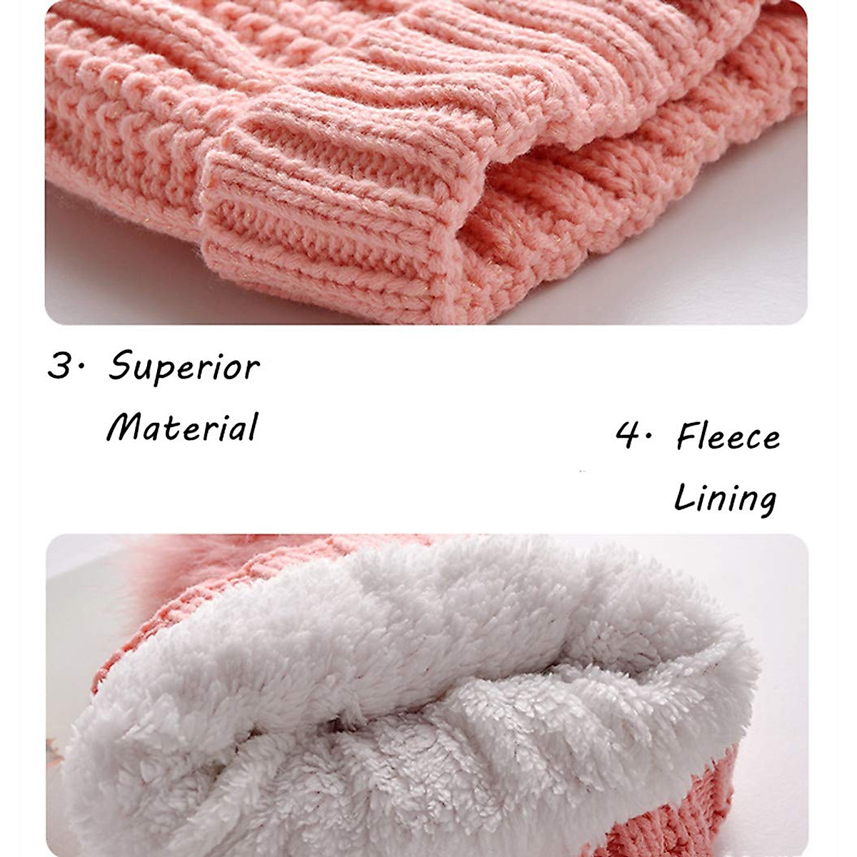 Yvechus Lady Winter Warm Pom Knit Beanie Hat Scarf Gloves Set Touch Screen Slouchy Thick Fleece Lined 3 in 1 Set (Xmas White)
