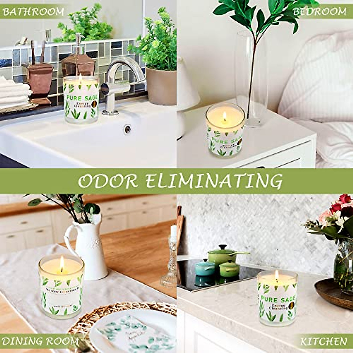 Candles, 4 Pack Sage Candles for Cleansing House Negative Energy, Alternative to Smudge Sticks, Soy Wax Sage Candles for Home Scented, Healing Candles for Meditation, Home Cleansing, Mother's Day Gift