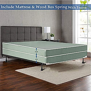 Mayton 8-Inch Firm Double sided Tight top Waterproof Vinyl Innerspring Mattress 8" Wood Box Spring/Foundation Set, With Frame, Queen