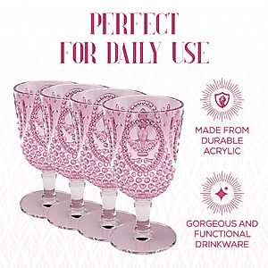 elle decor Acrylic Wine Goblets | Set of 4, 15-Ounce | Unbreakable Acrylic Wine Glasses | Reusable Plastic, Shatterproof Long Stemmed Water Glasses | Bar Drinking Cups (Pink)