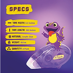 ATack Double Sided Tape Adhesive Runner Roller, 0.3-inch by 360-Inch, 4-Pack, Permanent Double-Sided Adhesive Tape Dispenser for Scrapbooking, Card Making and Crafts | Acid-Free and Archival-Safe