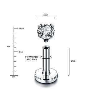 Xpircn 9PCS 16G Stainless Steel 3mm Cubic Zirconia Labret Monroe Lip Ring Tragus Helix Earring Studs