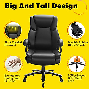 OFIKA Big and Tall Office Chair, 500lbs Office Chair for Heavy People - Adjustable Lumbar Support, Quiet Rubber Wheels Heavy Duty Metal Base, High Back Large Executive Computer Desk Chair (Black)