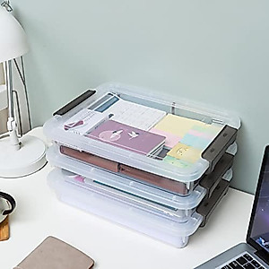 Citylife 3 PCS Plastic Storage Bins with Latching Lids Portable Project Case Clear File Box Stackable Storage Containers for Organizing A4 Paper, Photo, Document, Scrapbook