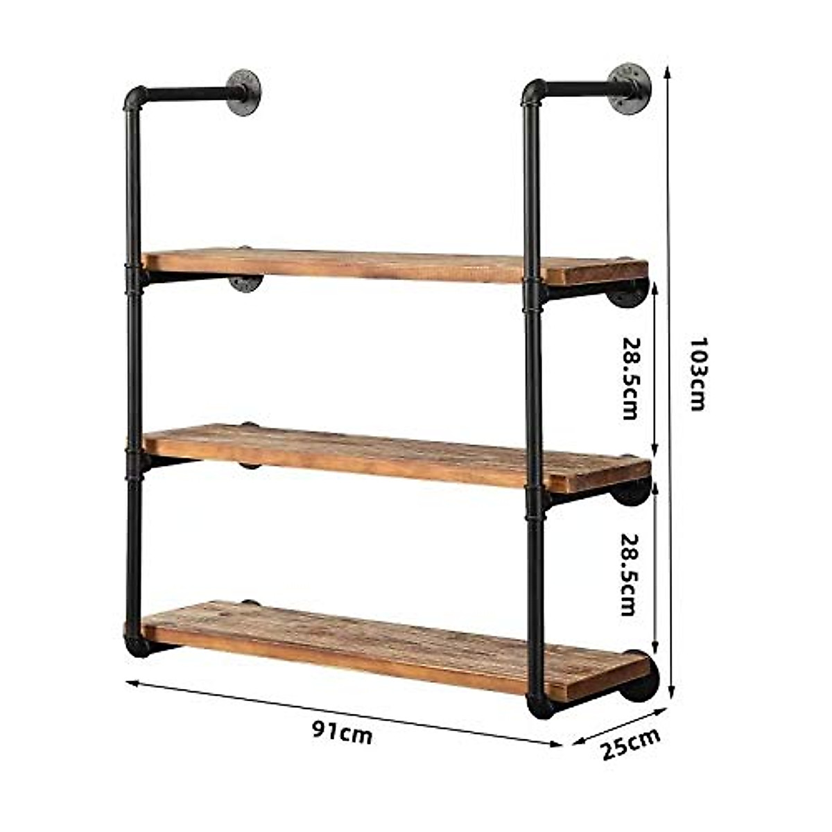 Industrial Wall Mounted Pipe Shelving,Rustic Metal Floating Shelves,Steampunk Real Wood Bookcases,DIY Bookshelf Hanging Shelves,Farmhouse Kitchen Bar Office Home Storage (4-Tier with 3 Boards,36in)