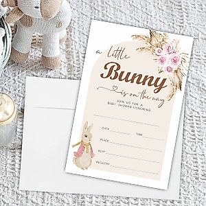 JCVUK Baby Shower Invites,Boho Bunny Theme Baby Shower Invitation Cards With Envelopes(25 Pack), Bunny Baby Shower Decorations And Supplies For Boys Girls(YQK-B04)
