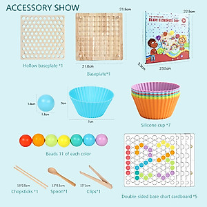 EGGFINE 5 in 1 Sorting Stacking Color Toys with Maths Counting, Montessori Toys for Preschool Math Educational, Wooden Peg Board Beads Game,Toddler Matching Games