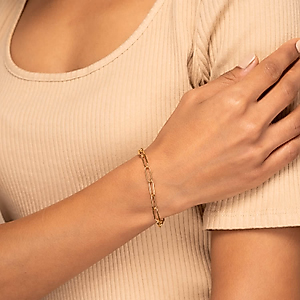 Gokeey Reoxvo Dainty Gold Bracelets for Women 14K Real Gold Paperclip Link Chain Bracelets Set for Women Trendy