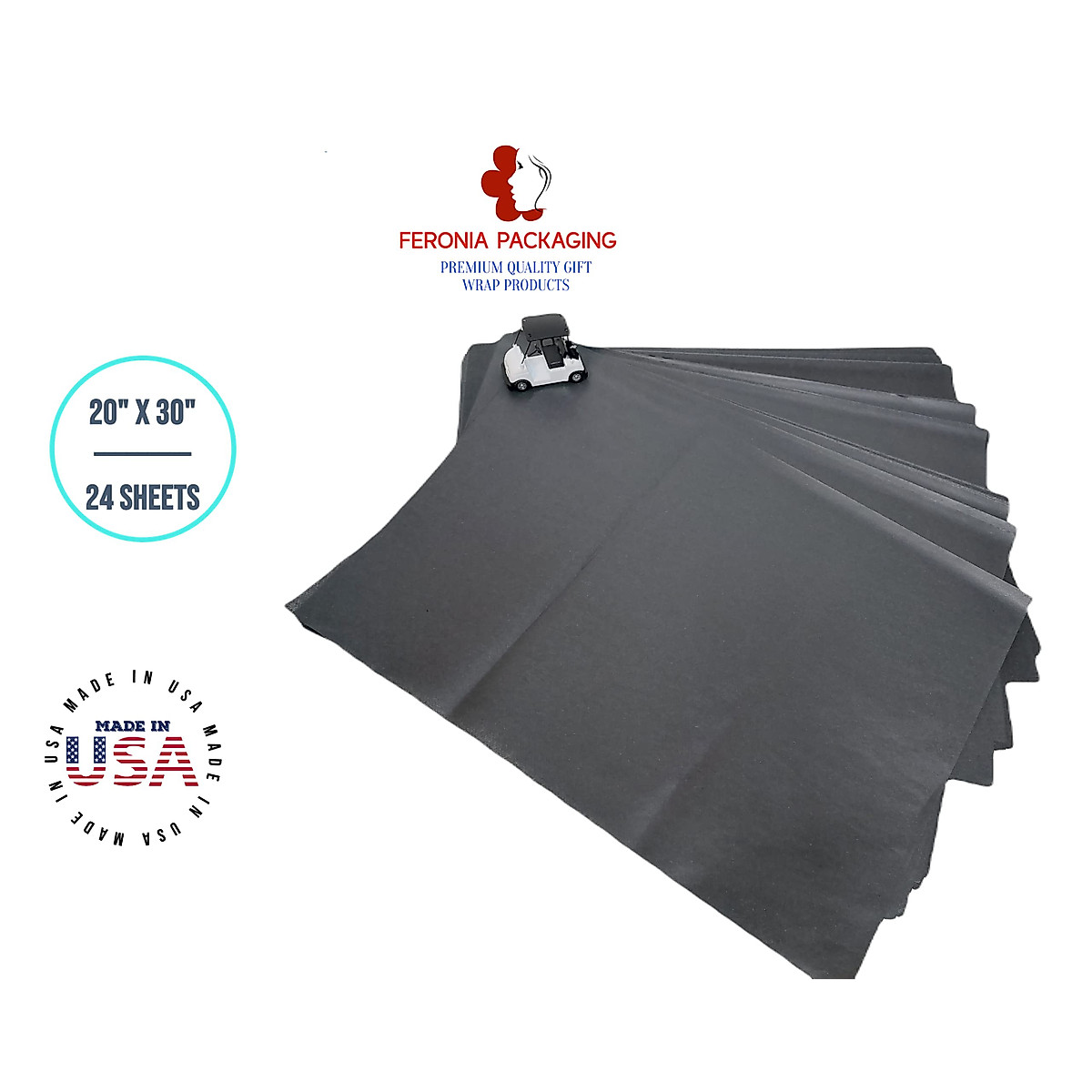 Black Tissue Paper Squares, Bulk 24 Sheets, Premium Gift Wrap and Art Supplies for Birthdays, Holidays, or Presents by Feronia packaging, Large 20 Inch x 30 Inch Made in USA