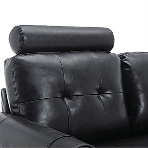 P PURLOVE L Shaped Sectional Sofa Couch,Modern Faux Leather Living Room Sofa, Modular 3 Seat Sofa Sectional with Storage and Cupholder for Apartment Office,(Black PU)