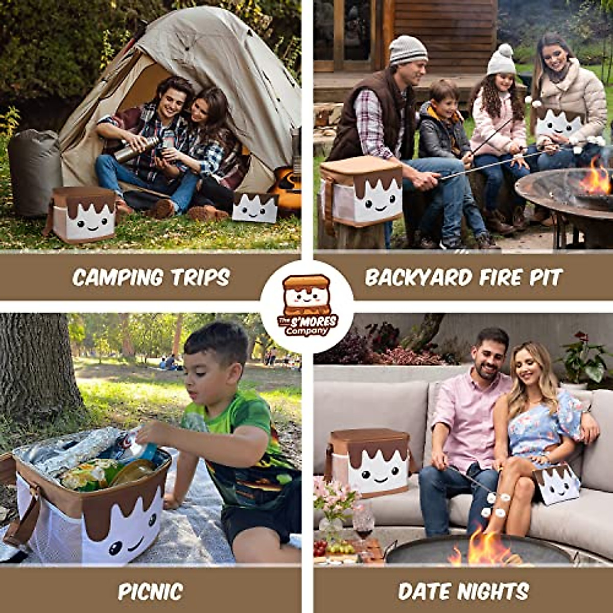 The S'mores Company - Smores Kit with 4 Marshmallow Roasting Sticks, Kids Marshmallow Smores Caddy for Fire Pit Campfire Accessories, for Camping, Glamping, Picnic
