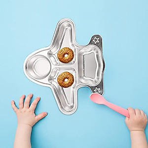 Hemoton Snack Steel Plates Stainless Steel Divided Dinner Plate Airplane Shaped Divided Dinner Tray Platter Food Serving Tray for Adults Picky Eaters Campers Stainless