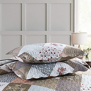 HoneiLife Quilt Set Queen Size - 3 Piece Microfiber Quilts Reversible Bedspreads Patchwork Coverlets Floral Bedding Set All Season Quilts,Mocha Rose-Queen/Full Size