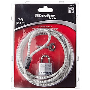 Master Lock 715DAT Braided Steel Car Cover Cable with Laminated Steel Padlock, 7 ft cable and 1-1/8 in. Wide Lock