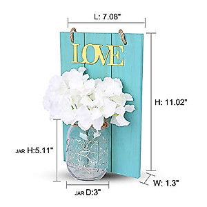 FineUsea Set of 2 Mason Jars Sconce, Rustic Home Decor Wall Wood Art Sconces Hydrangea Flowers LED Fairy Lights for Country House Office Dining Room Decor (Blue)