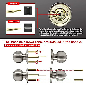 BESTTEN [2 Pack] Entry Door Knob with Lock, Keyed Different Door Lock for Exterior Door and Front Door, Standard Ball, Satin Nickel, Adjustable Latch