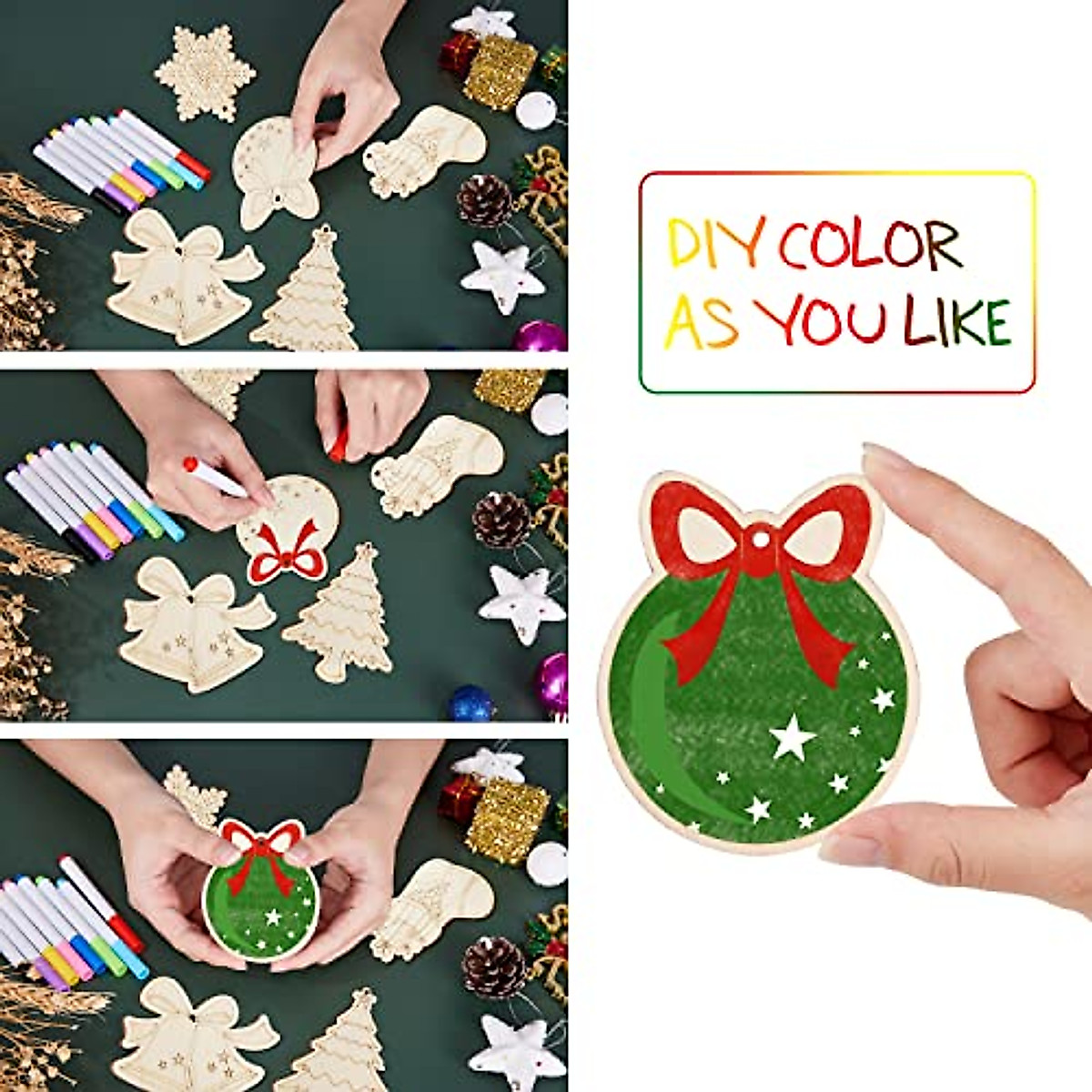 Christmas Wooden Ornaments Crafts Kits for Kids, Easy Unfinished Wood Arts and Crafts Bulk for Toddlers Children Ages 4-8 8-12 Make Your Own Class Classroom Preschool DIY Painting Paint Paintable