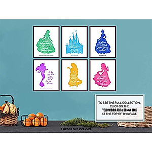 Quotes Posters - 8x10 Princess Wall Art Room Decorations - Home Decor Set for Girl Bedroom, Nursery - Cute Girly Gift for Rapunzel, Cinderella, Snow White, Ariel, Belle and World Fan print