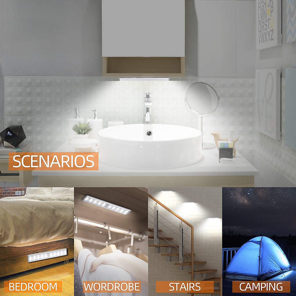 LED Closet Light, 30 LED Rechargeable Motion Sensor Light Indoor, Meromore Under Cabinet Lighting Wireless Stick-Anywhere Night Light with 600mAh Battery for Hallway Stairway Wardrobe Kitchen (3 PACK)