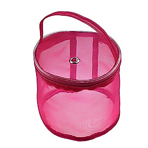 TOPBATHY Crochet Tote Bag Yarn Storage Bag Nylon Mesh Tote Bag with Handle Rosy