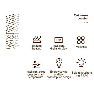 UUPOI Smart Coffee Mug Warmer, Coffee Cup Heater with Cute Cat Night Light, Auto Shut Off, 3 Temperature Setting LED Display, Electric Beverage Warmer Plate for Coffee Tea Milk Cocoa and etc., White