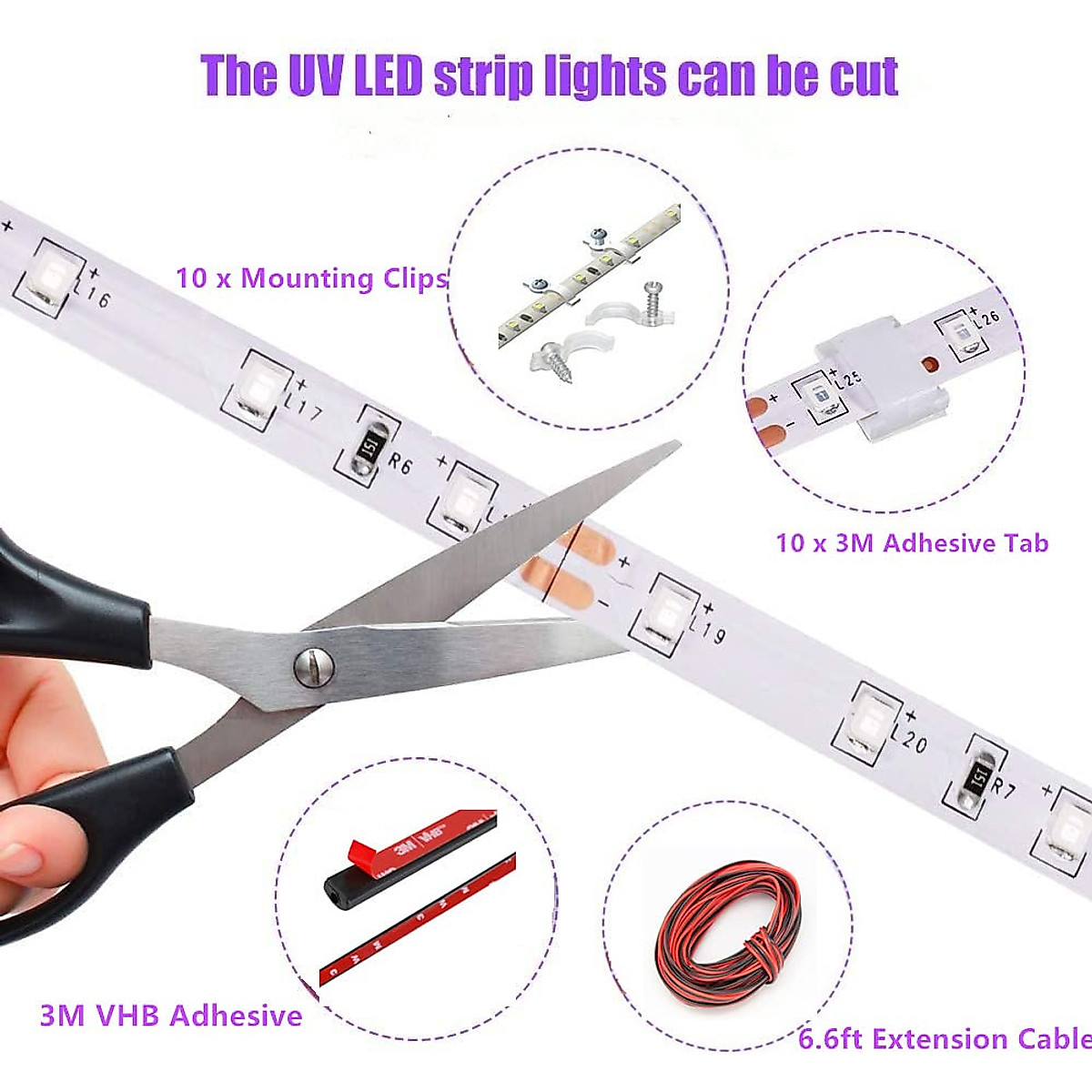 Vbakor 12V 16.4FT Marine Boat Ultra Violet UV Black Light LED Lights Strip, Night Fishing Lights, 5050 LED Waterproof UV Led Strip with Extension Cable for Fishing Boat Pontoon Yacht