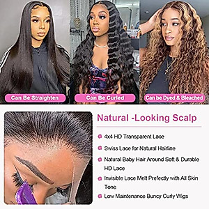 Super idol Deep Wave Closure Wigs Human Hair 4x4 Lace Front Wigs Human Hair Brazilian Hair 150% Density Free Part Wig Wet and Wavy Glueless Wigs Pre Plucked with Baby Hair (16 Inch, 4x4 Deep Wig)
