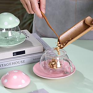 Hyltd Mushroom Tea Cup Mushroom Mug Cute Glass Tea Cups Mushroom Cup Mushroom Tea Mug with Filter Lid Coaster 9.6 Ounces (Green)