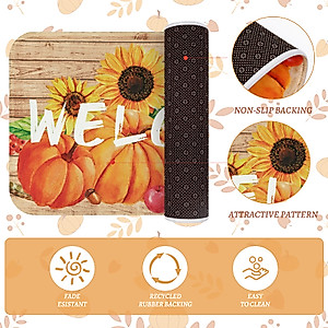 Alishomtll Fall Doormat, Autumn Thanksgiving Decoration Pumpkin Door Mat, Non-Slip and Washable Welcome Fall Decorative Door Mat, Indoor Outdoor 18 x 30 Inch