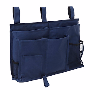 Bunk Bedside Caddy - Hanging Storage Organizer for Books, Phones, Tablets, Accessory and TV Remote - Best for Headboards, Bed Rails, Dorm Rooms, Bunk Beds, Apartments, Bathrooms & Travel (Blue)