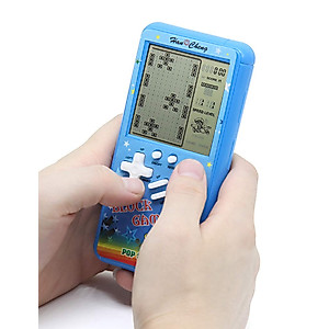 Retro Block Game Console Brick Game Console with Color Shell and Large Screen Powered by 2 AA Batteries Build 23 Games and with a Small Body (Blue)