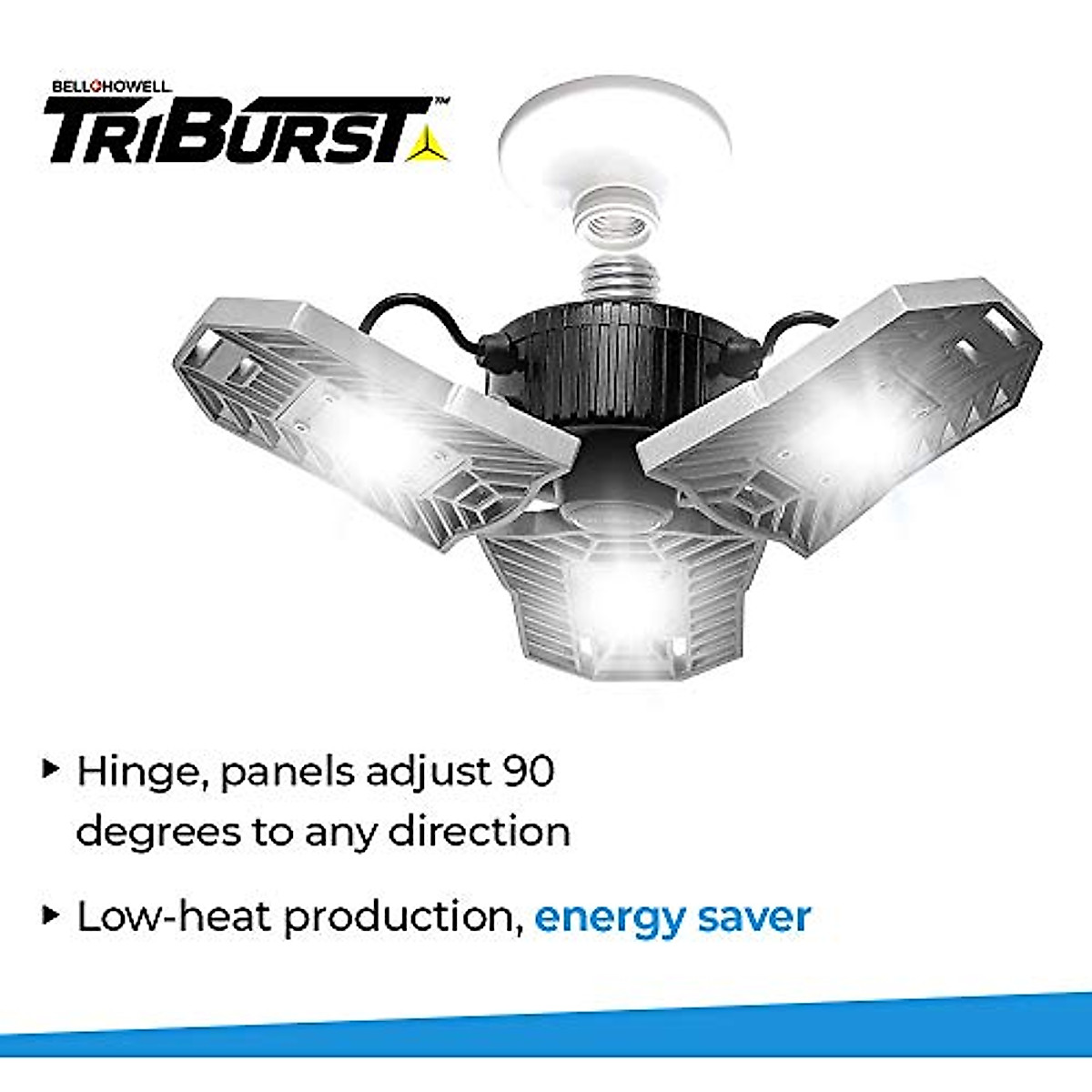 TRIBURST Aluminum LED Garage Lights 6500K 4000 Lumen – Adjustable Ceiling Lights, Ultra Bright Lighting with 144 Bulbs and Multi-Directional Triple Panel for Indoor, Bedroom, Living Room