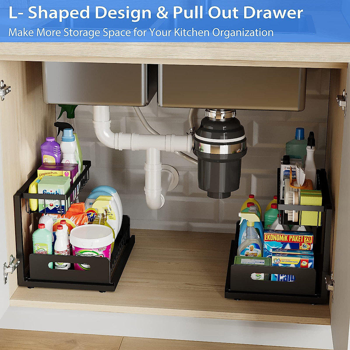 BARTHKIT Under Sink Organizer, 2 Tier Pull Out Under Sink Organizers and Storage, Sliding Kitchen Sink Organizer for Bathroom Kitchen Cabinet Pantry