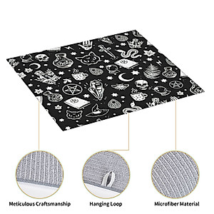 Dish Drying Mat For Kitchen Counter Skull Cat Moon Gothic Design Super Absorbent Microfiber Drainer Mat Extra Large Dishes Drainer Pad Kitchen Decor Accessories