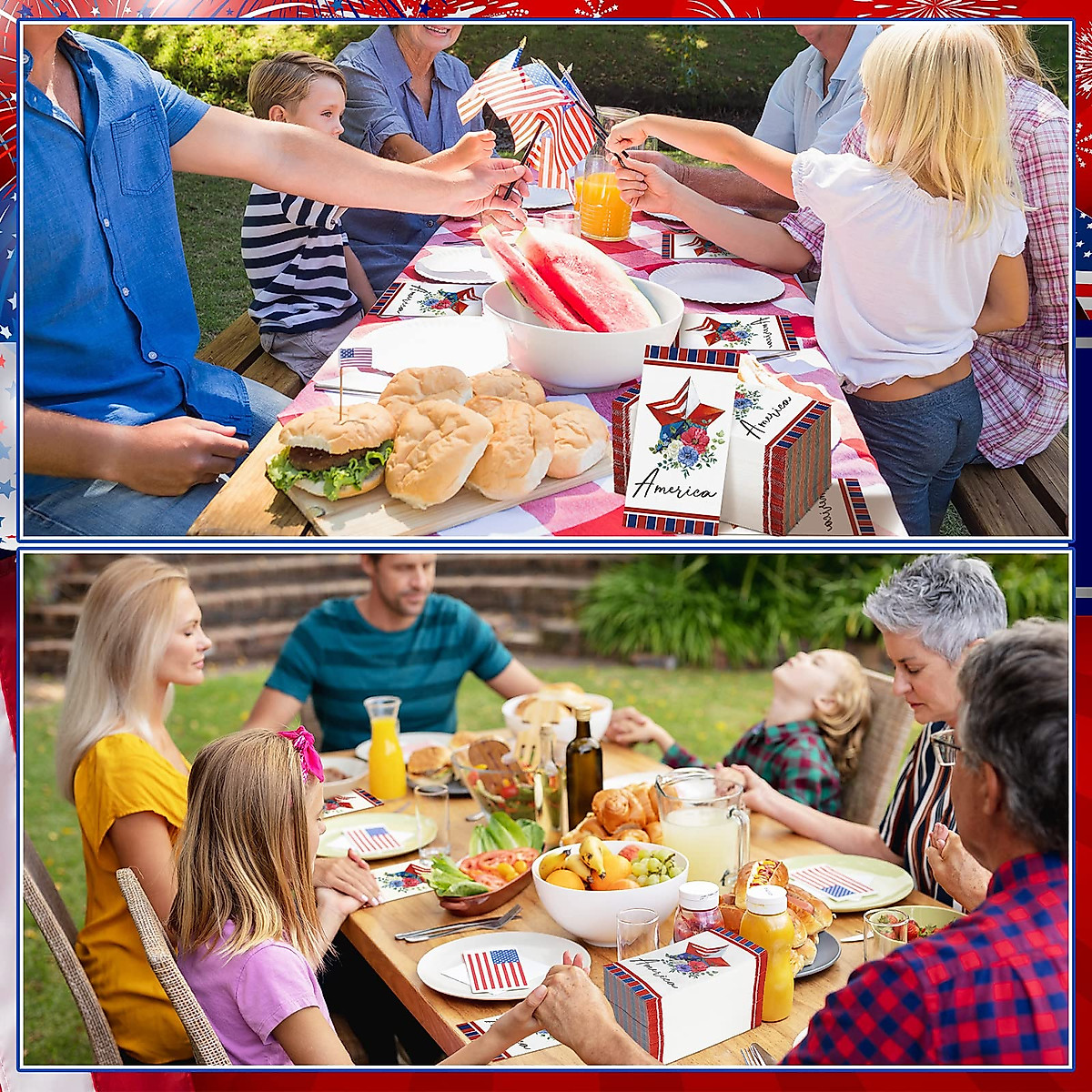 200 Pcs 4th of July Napkins Patriotic Guest Napkins Disposable Paper Napkins 2 Ply America Cocktail Napkins Hand Towel for Election Day Veterans Day Independence Day USA Party (Floral Star)