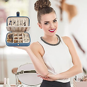 Dajasan Mini Jewelry Travel Case, Portable Travel Jewelry Box, Small Leather Jewelry Organizer Box for Earrings Bracelets Rings Necklace (Blue)