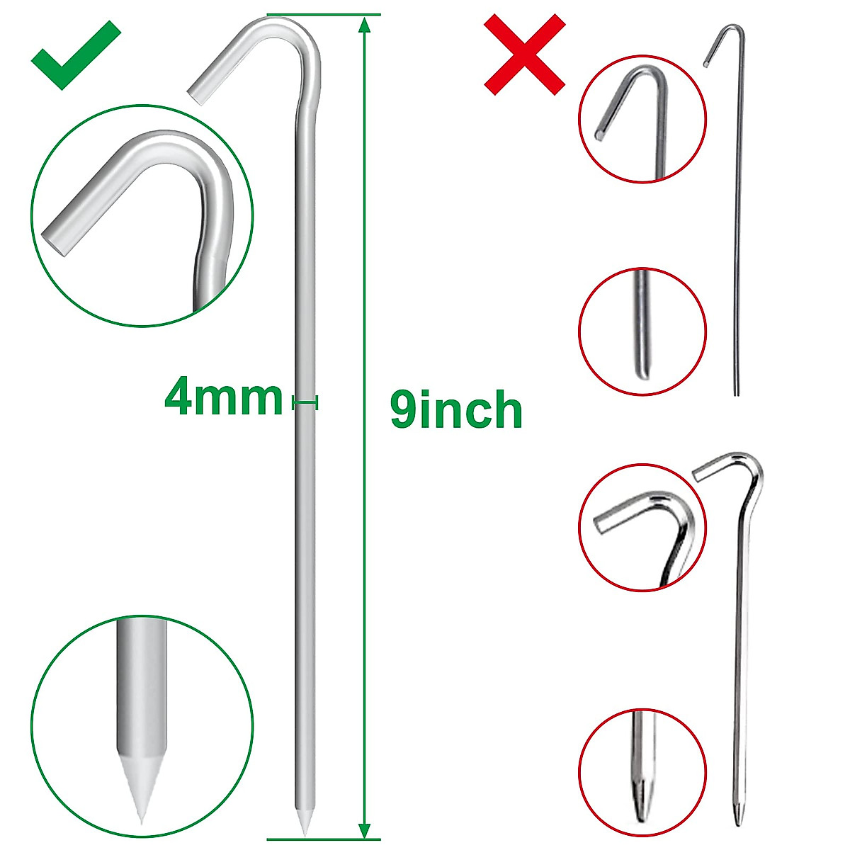 EUOKOK 9" Tent Stake Inflatable Stakes 12 Packs,Metal Tent Pegs Heavy Duty Ground Stake Hooks for Fencing, Tarp and Outdoor Christmas Decorations Yard