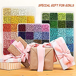 QUEFE 9000pcs 4mm Glass Seed Beads for Bracelet Making Kit, 60 Colors Tiny Beads with 420pcs Letter, Heart and Evil Eye Beads for Bracelets Necklace Ring Making, DIY, Art and Craft Gifts