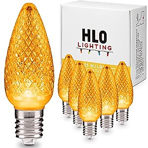 HLO Lighting Set of 25 Yellow C9 Christmas Lights | Faceted C9 LED Christmas Light Bulbs for Indoor & Outdoor Use | Durable C9 LED Lights | Replacement C9 Bulbs