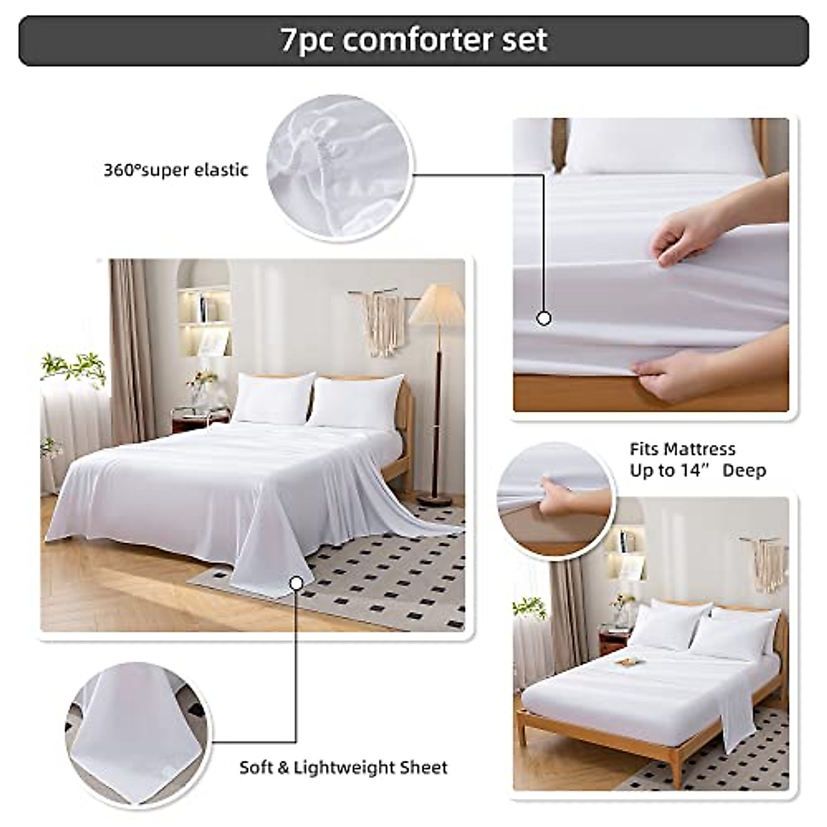 JANZAA 7 Piece Emerald Comforter for Queen Size Bed in a Bag Queen Comforter Set with Sheets Pillow Cases Pillow Shams Fitted Sheet Flat Sheet Microfiber Bed Set Soft Bedding Set All Season