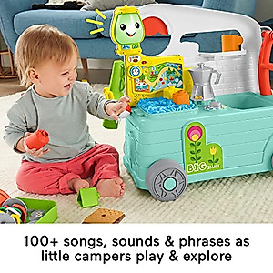 Fisher-Price HCK56​​ Laugh & Learn 3-in-1 On-The-Go Camper - UK English Edition, Musical Push-Along Walker and Activity Center for Infants and Toddlers, Multicolor, 52.8 cm*34.5 cm*50.4 cm